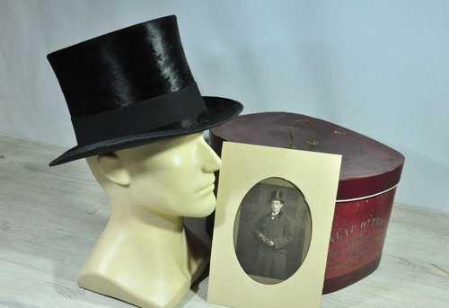 Шляпа Цилиндр Jackson London,Коробка и фото 19 век