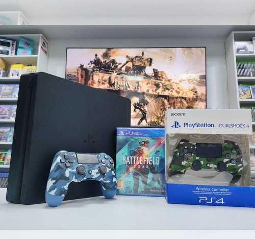 Sony PS4 Slim + 117 игр и 2 геймпада