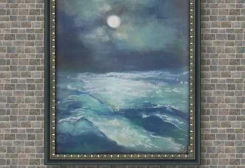 Картина "ночное море" волны луна