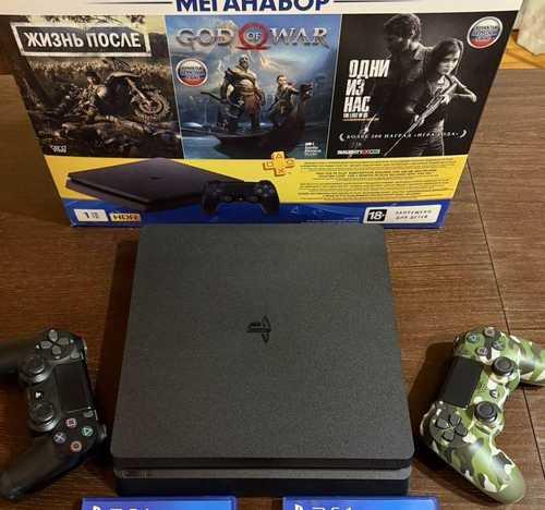 Sony PlayStation 4 Slim, 1000 гб, 2 геймпада