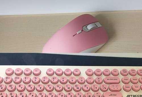 Беспроводная клавиатура и мышь розовая