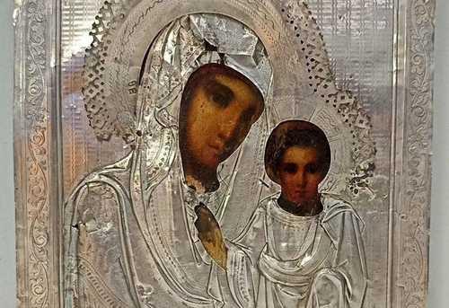 Икона старинная Казанская Богородица в Серебре