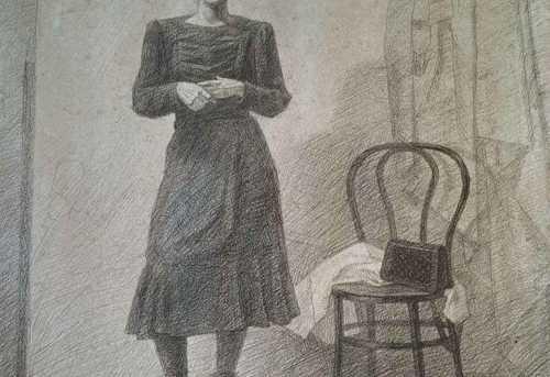 Картина графика "Девушка в бархатном платье"