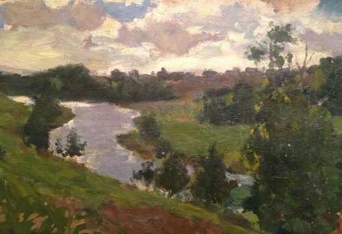 Картина маслом. Пейзаж с рекой. Малаев Ф.П
