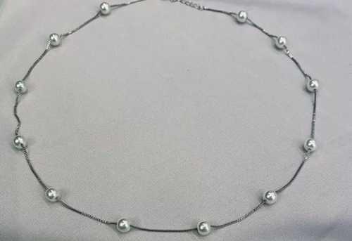 Серебряное колье ожерелье с жемчугом