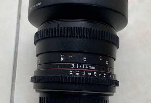 Объектив samyang 14mm T3.1 ED AS IF UMC Canon EF