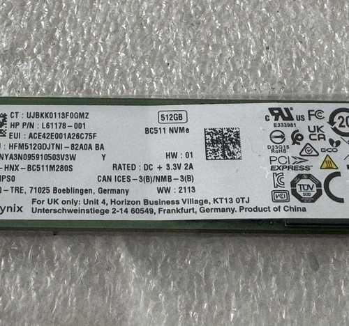 Оригинальный SSD Hynix 512Гб NVMe HFM512gdjtni-82A