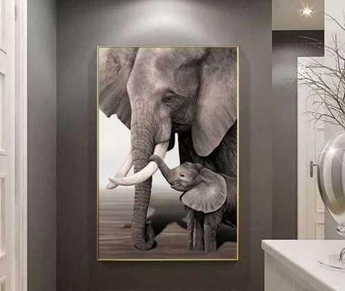 Интерьерные картины на холсте Слон со слоненком
