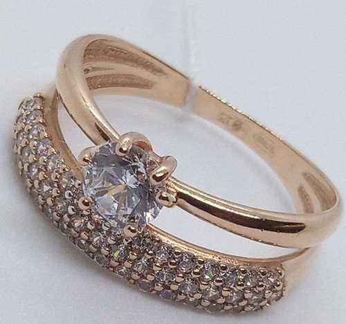 Золотое кольцо с фианитами 18,5 размер 375 проба