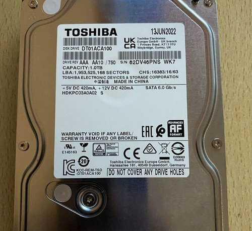 Жесткий диск Toshiba DT01ACA100, 1тб, HDD, SATA