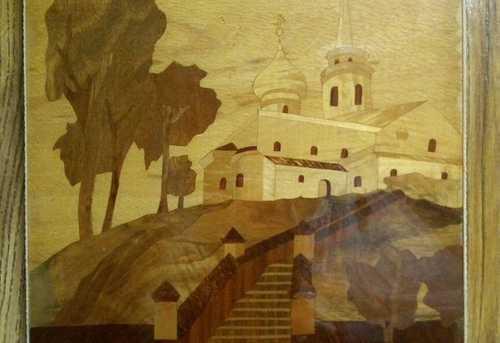 Картина Церковь ценные породы дерева 1930гг.СССР