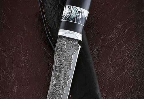 Нож Слон дамаск ламинированный черный граб акрил