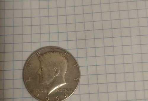 Монета пол. доллара США кеннеди 1964 г