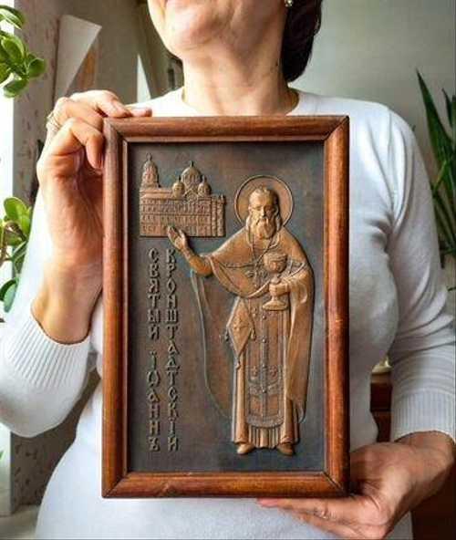 Старинная редкая икона Святой Иоанн Кронштадтский