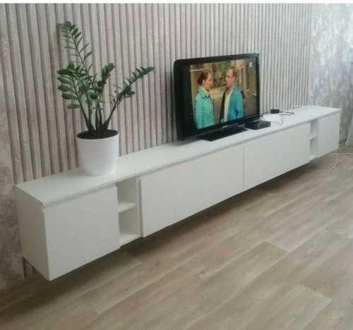 Тумба тв белая 320 см со стеклом