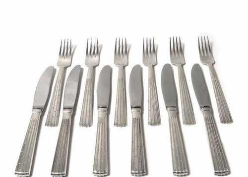 Серебряные обеденные вилки и ножи, 12 предметов. Д