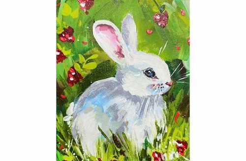 Картина заяц кролик белый масло холст
