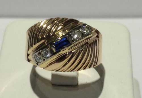 Золотое кольцо с бриллиантом и сапфиром СССР