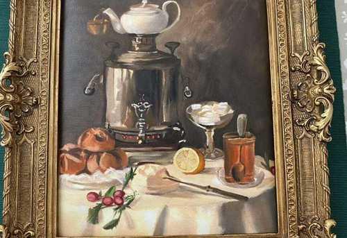 Картина маслом самовар,чаепитие,в багете