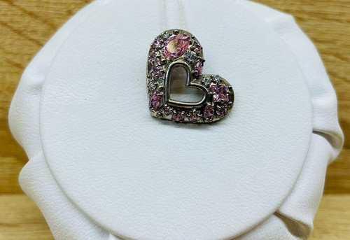 Кулон сердце розовые фианиты, серебро 925
