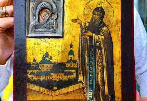 Монастырская икона на золоте Варлаам Хутынский 19в