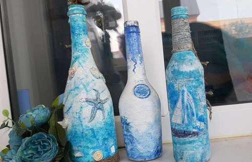 Бутылки декоративные море 3шт
