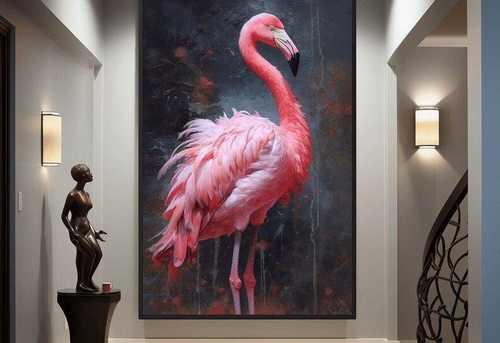 Картина на стену большая Розовый Фламинго Масло