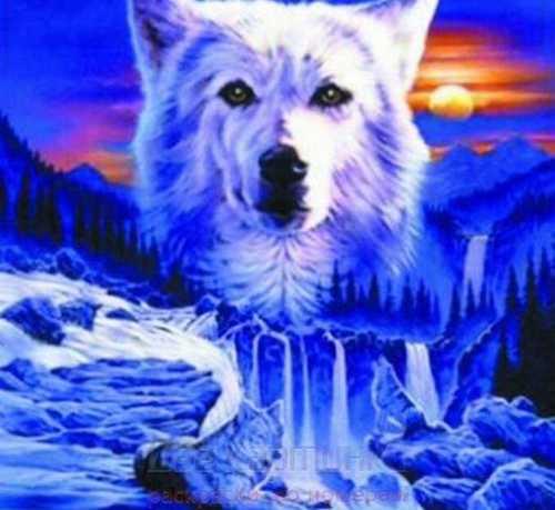 Алмазная мозаика 40x50 Дух белого волка над горным