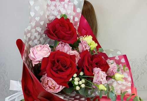 Букет красные и розовые розы Доставка цветы