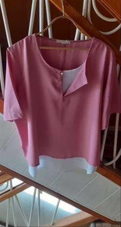Блуза женская 56 размера, цвет розовый с белым