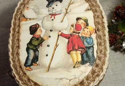 Корзинка "Снеговик и дети"