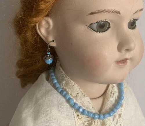 Антикварная кукла серьги Ожерелье