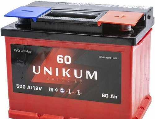 Аккумулятор unikum 60 Ач 500 А обратная полярность