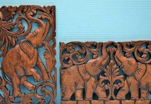 Панно Слон Кони дерево слоники Индия, Таиланд