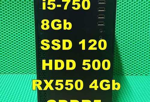 I5-750 8Gb SSD-HDD - RX 550 4Gb LGA1156