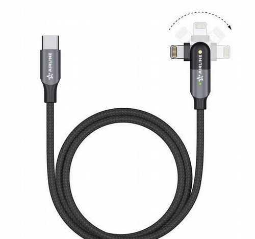 Achm31 Кабель type-c - lightning (iPhone / iPad) 1м, с поворот. коннектором, черный нейлоновый (ach