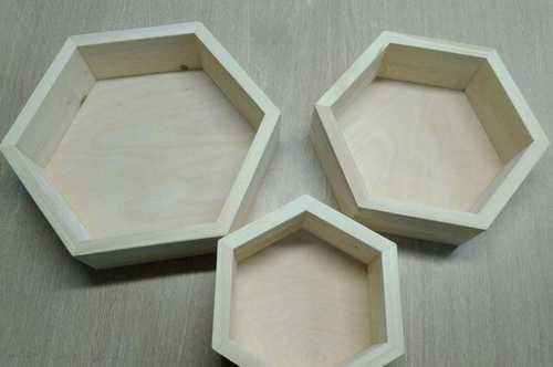 Полки декоративные шестигранные "Соты" из дерева