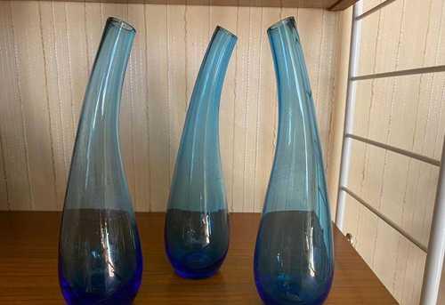 Голубые вазы толстое стекло Икеа