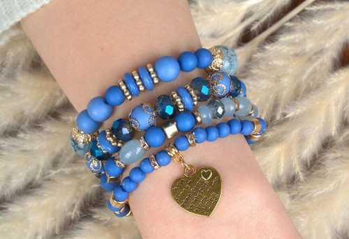 Комплект из 4 браслетов, лазурно - синий цвет