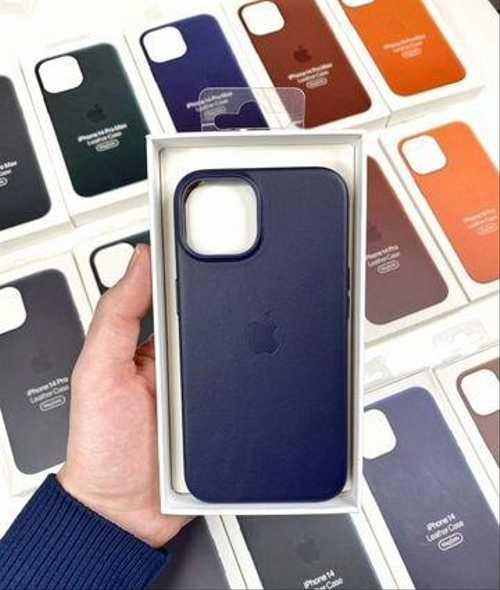 Чехол на iPhone 14 с MagSafe (Кожаный) Фиолетовый