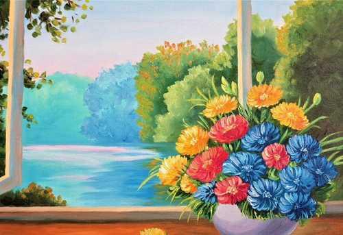 Картина с цветами маслом на холсте