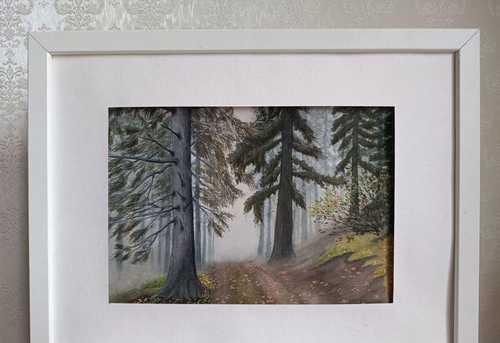 Картина акварелью "Таинственный лес"