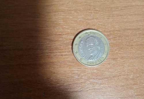 Монетка, 1 евро Испании, 2002 года