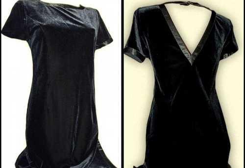 Черное бархатное платье с открытой спиной 42-44, S