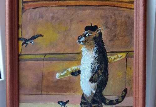 Картина на холсте кот с батоном
