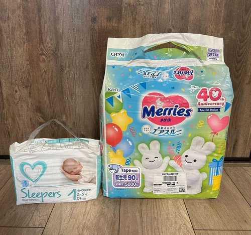 Подгузники merries 2 и sleepers 2