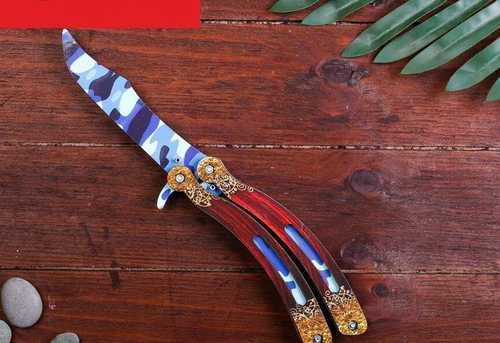 Сувенир деревянный «Нож бабочка, синий камуфляж» 4