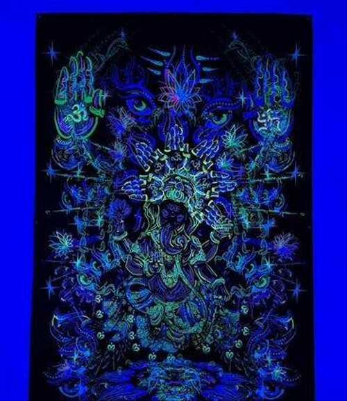 Флуоресцентная картина "Ганеша" Индийское полотно