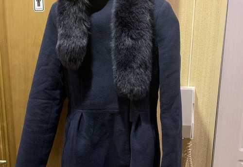 Пальто женское демисезонное 42 синие теплое