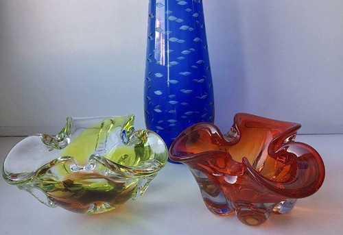 Цветное стекло СССР Чехословакия ваза конфетница